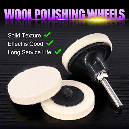 Swpeet 20Pcs 2" Compressed Wool Fabric Disc Polishing Buffing Pads Wheels with 1Pcs 2" Disc Pad Holder with 1/4" Shank Perfect for Polishing and Buffing Projects