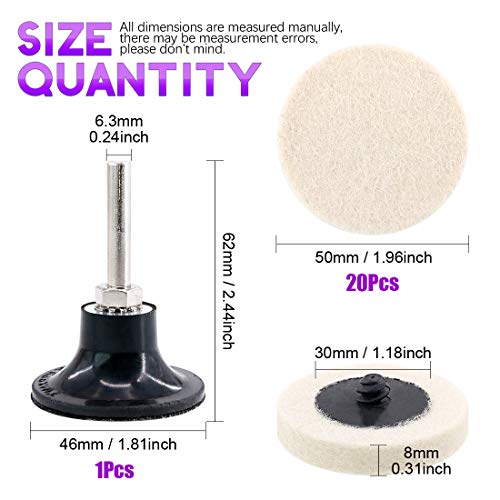 Swpeet 20Pcs 2" Compressed Wool Fabric Disc Polishing Buffing Pads Wheels with 1Pcs 2" Disc Pad Holder with 1/4" Shank Perfect for Polishing and Buffing Projects