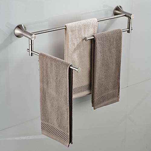 Nickel Brushed Bathroom Folding Wall Mounted Bathroom Towel Rail Holder Storage Rack Shelf Bar Hanger Double Handles Towel Rack