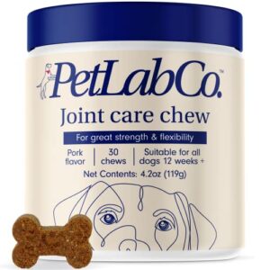 petlab co. joint care chews - high levels of glucosamine for dogs, green lipped mussels, omega 3 and turmeric - dog hip and joint supplement to actively support mobility - packaging may vary