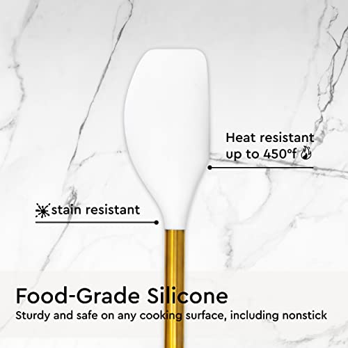 STYLED SETTINGS White Silicone and Gold Kitchen Utensils Set for Modern Cooking and Serving, Stainless Steel Gold Cooking Utensils and Gold Serving Utensils- Luxe White and Gold Kitchen Accessories