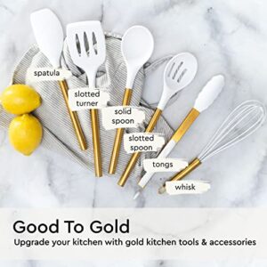 STYLED SETTINGS White Silicone and Gold Kitchen Utensils Set for Modern Cooking and Serving, Stainless Steel Gold Cooking Utensils and Gold Serving Utensils- Luxe White and Gold Kitchen Accessories