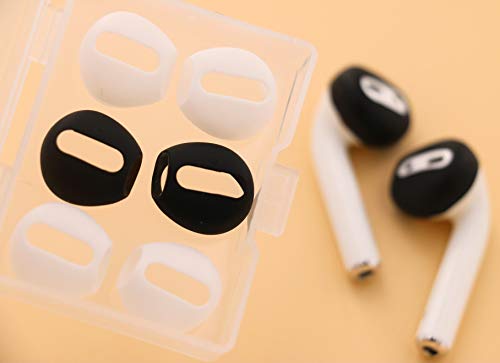 IiEXCEL ( Fit in Case ) 4 Pairs Replacement Super Thin Slim Silicone Earbuds Ear Tips and Covers Skin Accessories for Apple AirPods or EarPods Headphones ( Fit in Charging Case ) ( Black White )