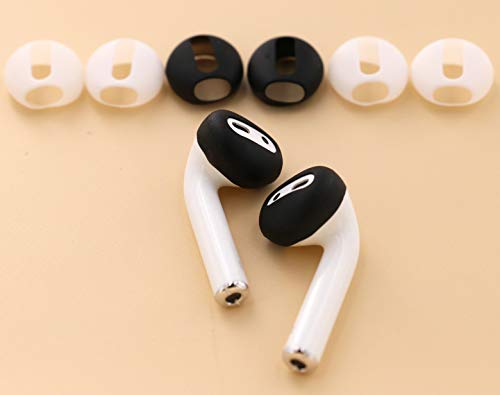 IiEXCEL ( Fit in Case ) 4 Pairs Replacement Super Thin Slim Silicone Earbuds Ear Tips and Covers Skin Accessories for Apple AirPods or EarPods Headphones ( Fit in Charging Case ) ( Black White )