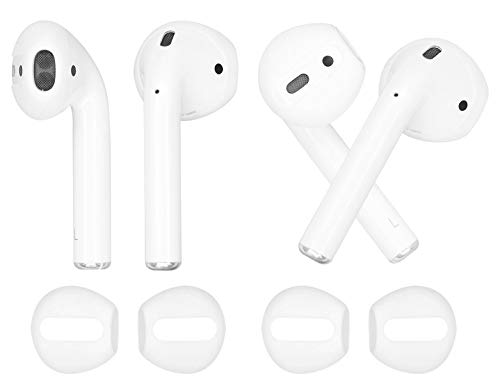 IiEXCEL ( Fit in Case ) 4 Pairs Replacement Super Thin Slim Silicone Earbuds Ear Tips and Covers Skin Accessories for Apple AirPods or EarPods Headphones ( Fit in Charging Case ) ( Black White )