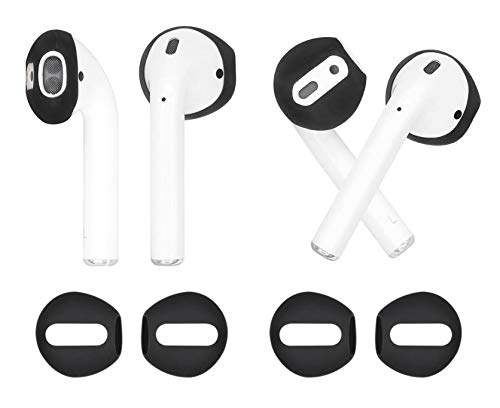 IiEXCEL ( Fit in Case ) 4 Pairs Replacement Super Thin Slim Silicone Earbuds Ear Tips and Covers Skin Accessories for Apple AirPods or EarPods Headphones ( Fit in Charging Case ) ( Black White )