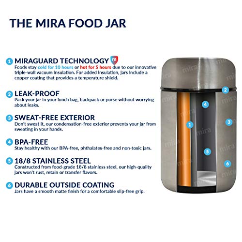 MIRA Lunch, Food Jar - Vacuum Insulated Stainless Steel Lunch Thermos - 13.5 oz - Olive Green