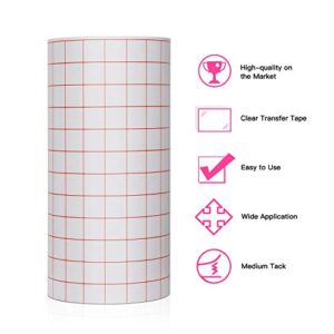 Clear Vinyl Transfer Paper Tape Roll 6" x 50 Feet Clear w/Red Alignment Grid - Application Transfer Tape Perfect for Self Adhesive Vinyl for Signs Stickers Decals Walls Doors & Windows