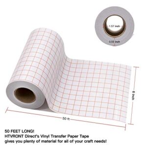 Clear Vinyl Transfer Paper Tape Roll 6" x 50 Feet Clear w/Red Alignment Grid - Application Transfer Tape Perfect for Self Adhesive Vinyl for Signs Stickers Decals Walls Doors & Windows