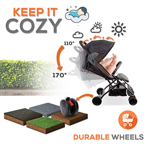 Portable Folding Lightweight Baby Stroller - Smallest Foldable Compact Stroller Airplane Travel, Compact Storage, 5-Point Safety, Easy 1 Hand Fold, Canopy Sun Shade, Storage Bag - Jovial JPC20BK