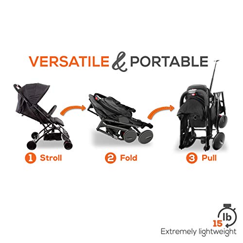 Portable Folding Lightweight Baby Stroller - Smallest Foldable Compact Stroller Airplane Travel, Compact Storage, 5-Point Safety, Easy 1 Hand Fold, Canopy Sun Shade, Storage Bag - Jovial JPC20BK