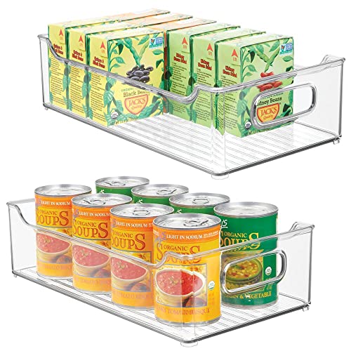 mDesign Wide Plastic Kitchen Storage Container Bins with Handles -Organization in Pantry, Cabinet, Refrigerator or Freezer Shelves - Food Organizer for Fruit, Yogurt, Squeeze Pouches - 2 Pack - Clear