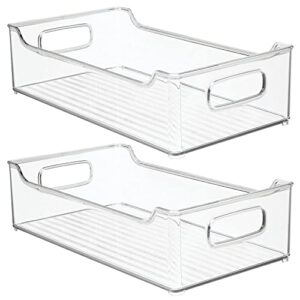 mDesign Wide Plastic Kitchen Storage Container Bins with Handles -Organization in Pantry, Cabinet, Refrigerator or Freezer Shelves - Food Organizer for Fruit, Yogurt, Squeeze Pouches - 2 Pack - Clear