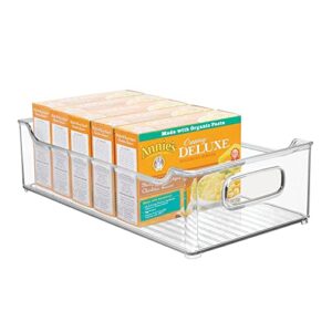 mDesign Wide Plastic Kitchen Storage Container Bins with Handles -Organization in Pantry, Cabinet, Refrigerator or Freezer Shelves - Food Organizer for Fruit, Yogurt, Squeeze Pouches - 2 Pack - Clear