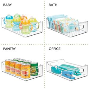 mDesign Wide Plastic Kitchen Storage Container Bins with Handles -Organization in Pantry, Cabinet, Refrigerator or Freezer Shelves - Food Organizer for Fruit, Yogurt, Squeeze Pouches - 2 Pack - Clear