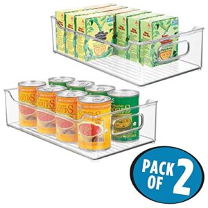 mDesign Wide Plastic Kitchen Storage Container Bins with Handles -Organization in Pantry, Cabinet, Refrigerator or Freezer Shelves - Food Organizer for Fruit, Yogurt, Squeeze Pouches - 2 Pack - Clear