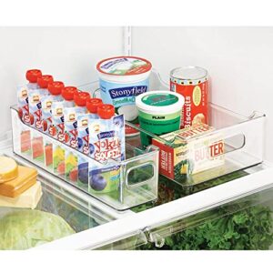 mDesign Wide Plastic Kitchen Storage Container Bins with Handles -Organization in Pantry, Cabinet, Refrigerator or Freezer Shelves - Food Organizer for Fruit, Yogurt, Squeeze Pouches - 2 Pack - Clear