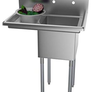 KoolMore 1 Compartment Stainless Steel Commercial Kitchen Prep & Utility Sink with Drainboard - Bowl Size 14" x 16" x 11", Silver