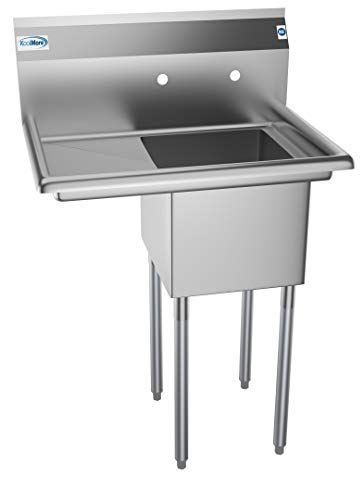 KoolMore 1 Compartment Stainless Steel Commercial Kitchen Prep & Utility Sink with Drainboard - Bowl Size 14" x 16" x 11", Silver