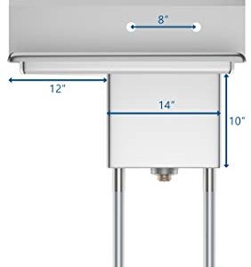 KoolMore 1 Compartment Stainless Steel Commercial Kitchen Prep & Utility Sink with Drainboard - Bowl Size 14" x 16" x 11", Silver