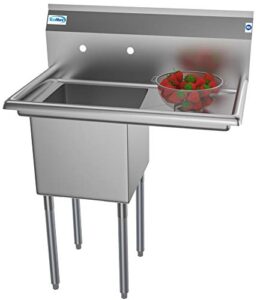 koolmore 1 compartment stainless steel commercial kitchen prep & utility sink with drainboard - bowl size 15" x 15" x 12", silver