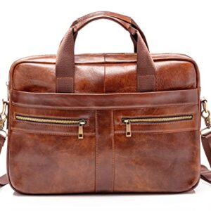 BRA1NST0RM Genuine Leather Briefcase for Men with Padded Protection for 14 inch Laptop. Mens Professional Executive Messenger Work Bag Carrier