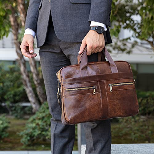 BRA1NST0RM Genuine Leather Briefcase for Men with Padded Protection for 14 inch Laptop. Mens Professional Executive Messenger Work Bag Carrier