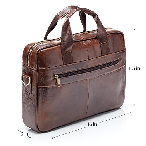 BRA1NST0RM Genuine Leather Briefcase for Men with Padded Protection for 14 inch Laptop. Mens Professional Executive Messenger Work Bag Carrier