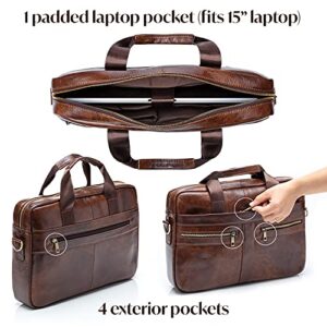 BRA1NST0RM Genuine Leather Briefcase for Men with Padded Protection for 14 inch Laptop. Mens Professional Executive Messenger Work Bag Carrier