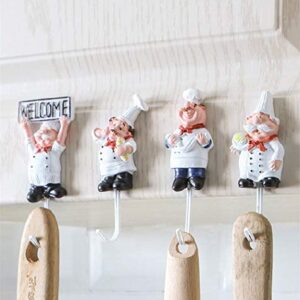 4Pcs Kitchen Cartoon Chef Style Resin Wall Hooks Decorative Cloth Towel Hooks Hanger