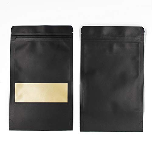 Black Kraft Paper Zipper Lock Stand Up pouch Bags Sealable Matte Window,12×20 cm/4.7×7.8 inches,Pack of 100