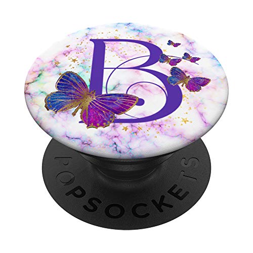 Purple Butterfly Custom Personalized Letter B Monogram PopSockets Swappable PopGrip