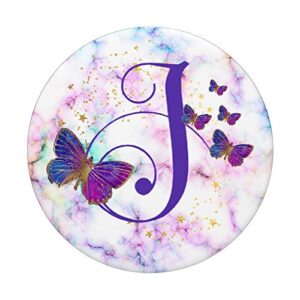 Purple Butterfly Custom Personalized Letter J Monogram PopSockets Swappable PopGrip