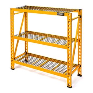 dewalt 4-foot tall, 3 shelf steel wire deck industrial storage rack, adjustable for custom workshop/garage storage solutions, total capacity: 4,500 lbs.