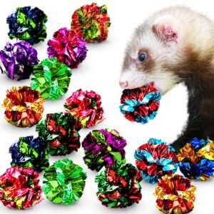 sungrow 24 pcs ferret mylar crinkle balls toys, 2" soft play and chase indoor toys for exercise to keep fit, lightweight, multicolor shiny foil toy balls with crinkly sound for indoor pet cat, kitten