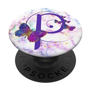 purple butterfly custom personalized letter p monogram popsockets swappable popgrip