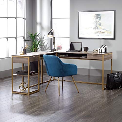 Sauder International Lux L-Shaped Desk, L: 65.98" x W: 60.0" x H: 29.72", Diamond Ash Finish