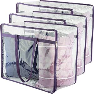 clear zippered storage bags (3-pack) closet organizer vinyl bag for bedding, linen, blankets, duvet covers, comforters, clothes & toys | multi purpose & space saver pvc organizers