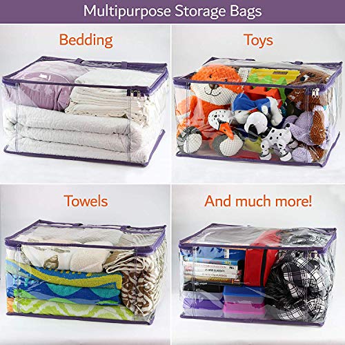 Clear Zippered Storage Bags (3-Pack) Closet Organizer Vinyl Bag for Bedding, Linen, Blankets, Duvet Covers, Comforters, Clothes & Toys | Multi Purpose & Space Saver PVC Organizers