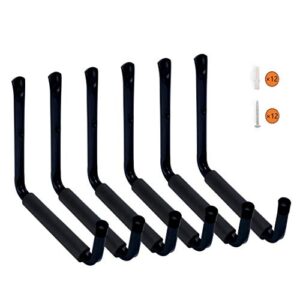 hausun heavy duty 9" arm large indoor outdoor storage hooks hangers with eva protector, wall mount garage hangers & organizer for ladders,tools,bikes,jeep door hanger| 6 pack