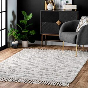 nuloom tabatha tassel wool area rug, 5' x 8', cream