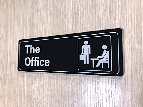 Nakimo The Office Sign Self-Adhesive Sign 9 X 3 Inch Door or Wall Sign Name Plate Acrylic (Black and White)