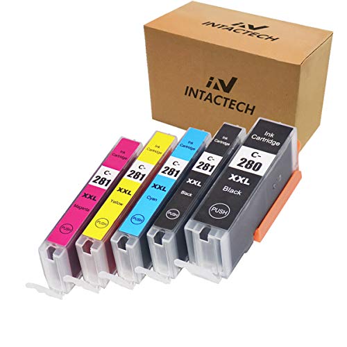 Intactech PGI-280 XXL CLI-281 XXL Compatible Ink Cartridges Replacement for Canon 280 281 Work with Pixma TS9120 TS6120 TS6220 TS8120 TR8520 TR7520 TS8220 TS9521C (5-Pack, PGBK/BK/C/M/Y)