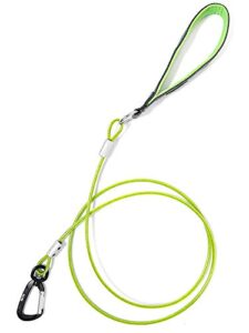 mighty paw chew proof dog leash - six foot metal cable lead, non chewable braided cord with padded handle. chew resistant, great for large dogs and teething puppies (green)