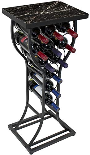 Sorbus Wine Rack Console for Home Bar - Mini Wine Stand with Faux Black Marble Table Top - Durable Metal Freestanding Wine Storage Cabinet Shelf - Wine Racks Free Standing Floor Holds 11 Wine Bottles