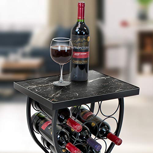 Sorbus Wine Rack Console for Home Bar - Mini Wine Stand with Faux Black Marble Table Top - Durable Metal Freestanding Wine Storage Cabinet Shelf - Wine Racks Free Standing Floor Holds 11 Wine Bottles