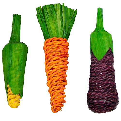 SunGrow Natural Veggie Chew Toys for Rabbits, 5.2 Inches, Woven with 100% Organic Material, Stimulate Your Bunny Rabbits, Bright, Entertaining and Safe for Chewing, 3 Pieces