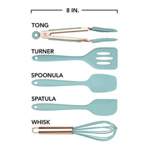 COOK WITH COLOR Set of Five Aqua and Rose Gold Silicone MINI Kitchen Utensil Set