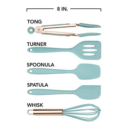 COOK WITH COLOR Set of Five Aqua and Rose Gold Silicone MINI Kitchen Utensil Set