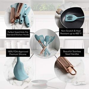 COOK WITH COLOR Set of Five Aqua and Rose Gold Silicone MINI Kitchen Utensil Set